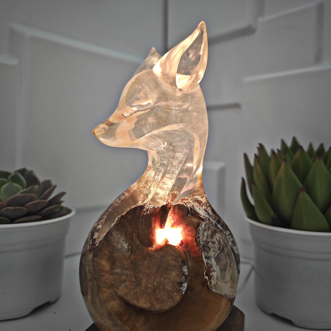 Handmade Abstract Fox Lamp: Burl Wood Resin With RGB LED Light - Etsy UK