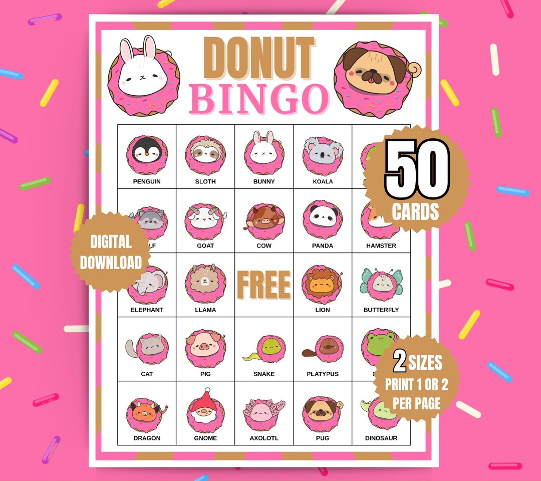 Donut Bingo Printable | Sweet Dessert Theme Game for Party Nights - Etsy