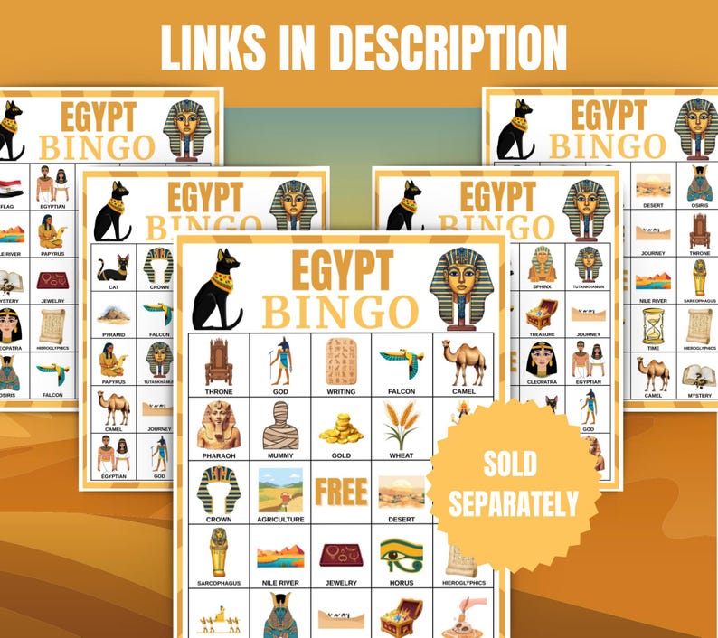 Ancient Egypt Bingo Printable | Pharaoh and Pyramid Theme Game for ...