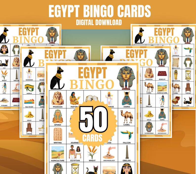 Ancient Egypt Bingo Printable | Pharaoh and Pyramid Theme Game for ...