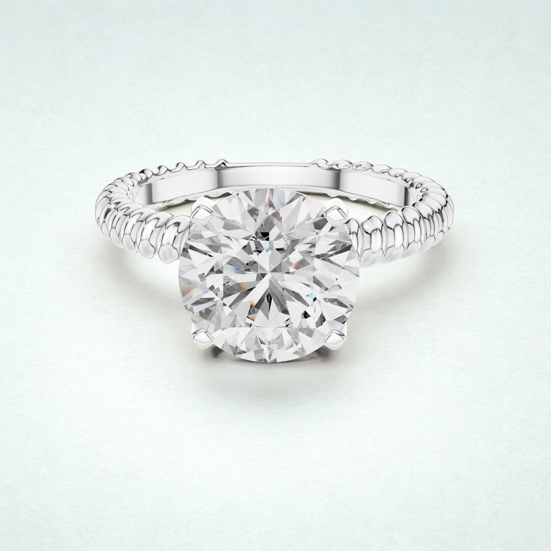 10K Gold Twisted Band Lab Grown Diamond Solitaire Engagement Ring - Etsy