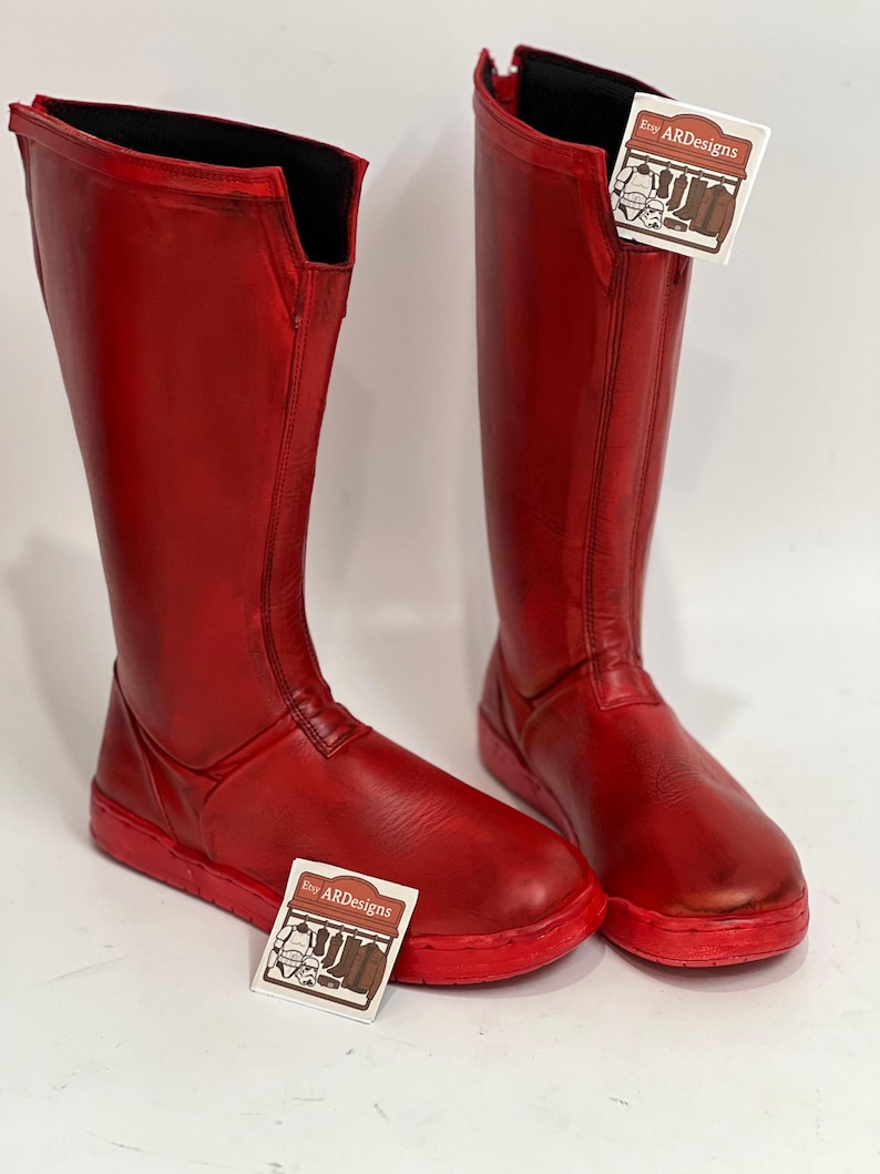 Superhero 2025 Red Leather Cosplay Boots: Handmade Comic Con Footwear ...