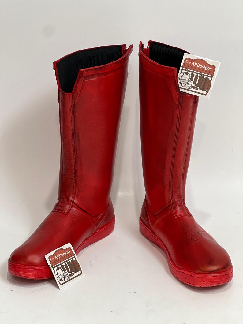 Superhero 2025 Red Leather Cosplay Boots: Handmade Comic Con Footwear ...