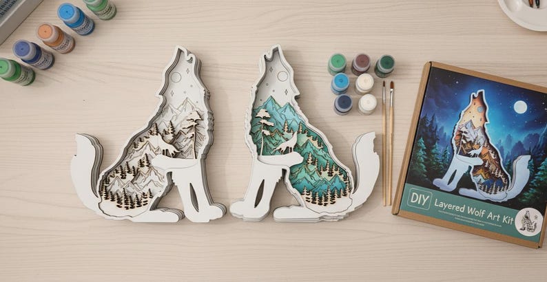 3D Wolf Shadow Box SVG | Layered Laser Cut File (digital Download) - Etsy