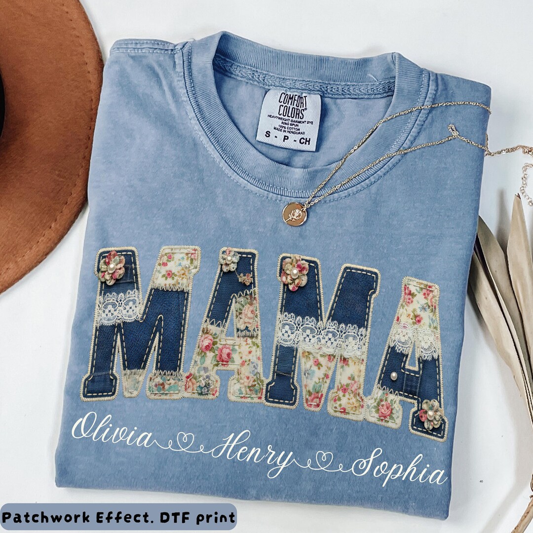 Personalized Mama Faux Patchwork Shirt Comfort Colors® Custom Mom Shirt ...