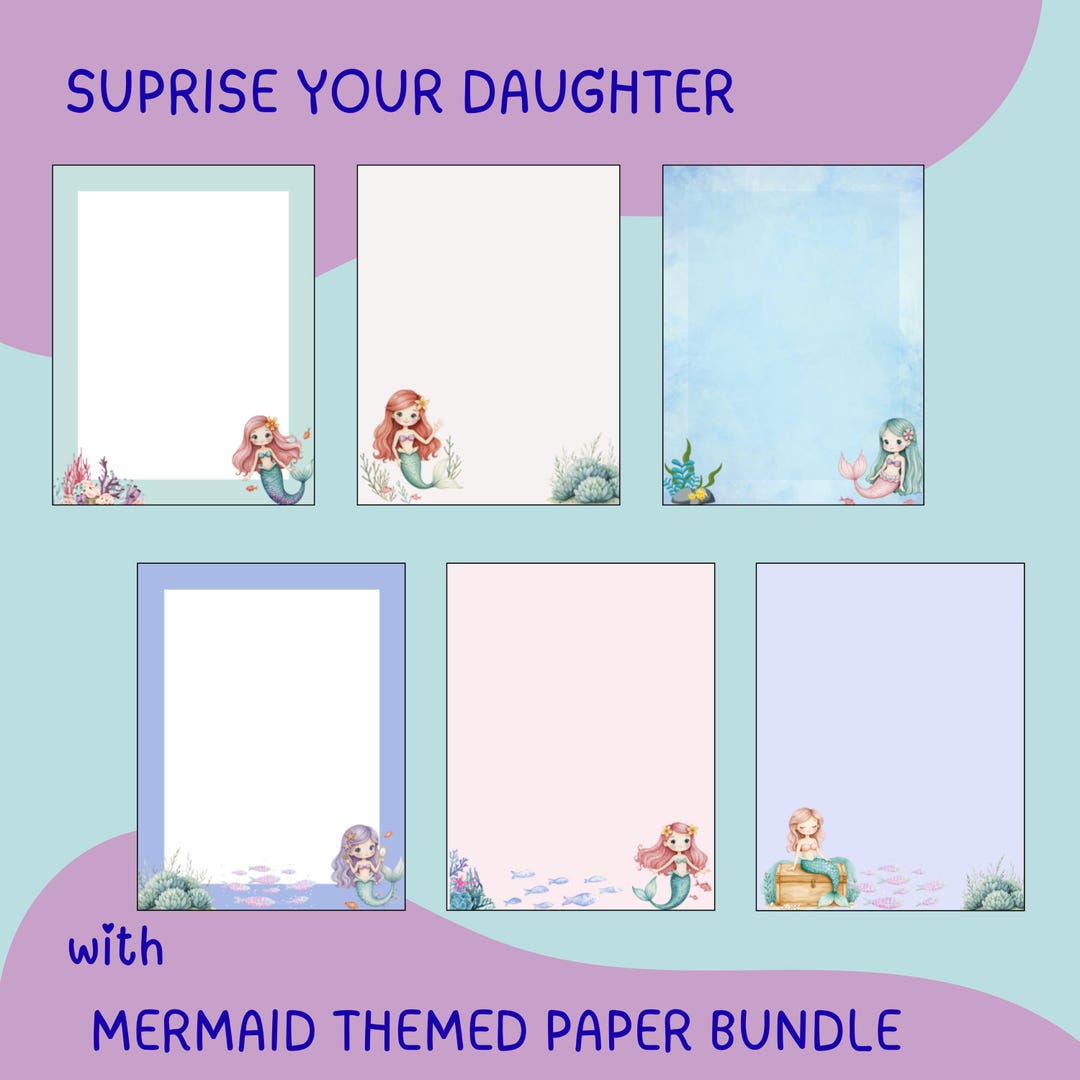 Printable Plain Paper Bundle, Mermaid Themed Writing Paper, Plain ...