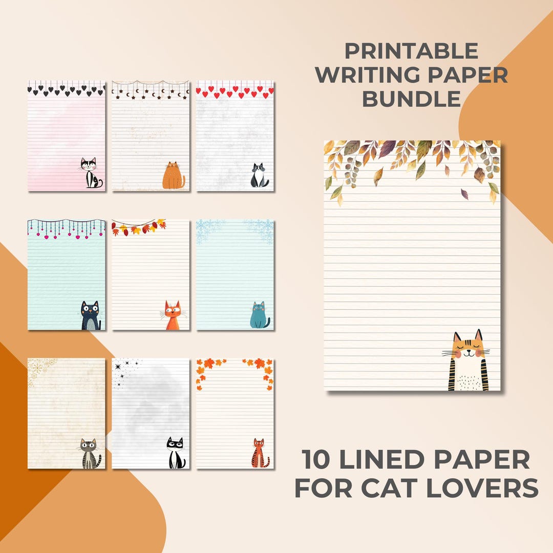 Cat Themed Writing Paper Set: Lined Stationery for Cat Lovers (PDF ...
