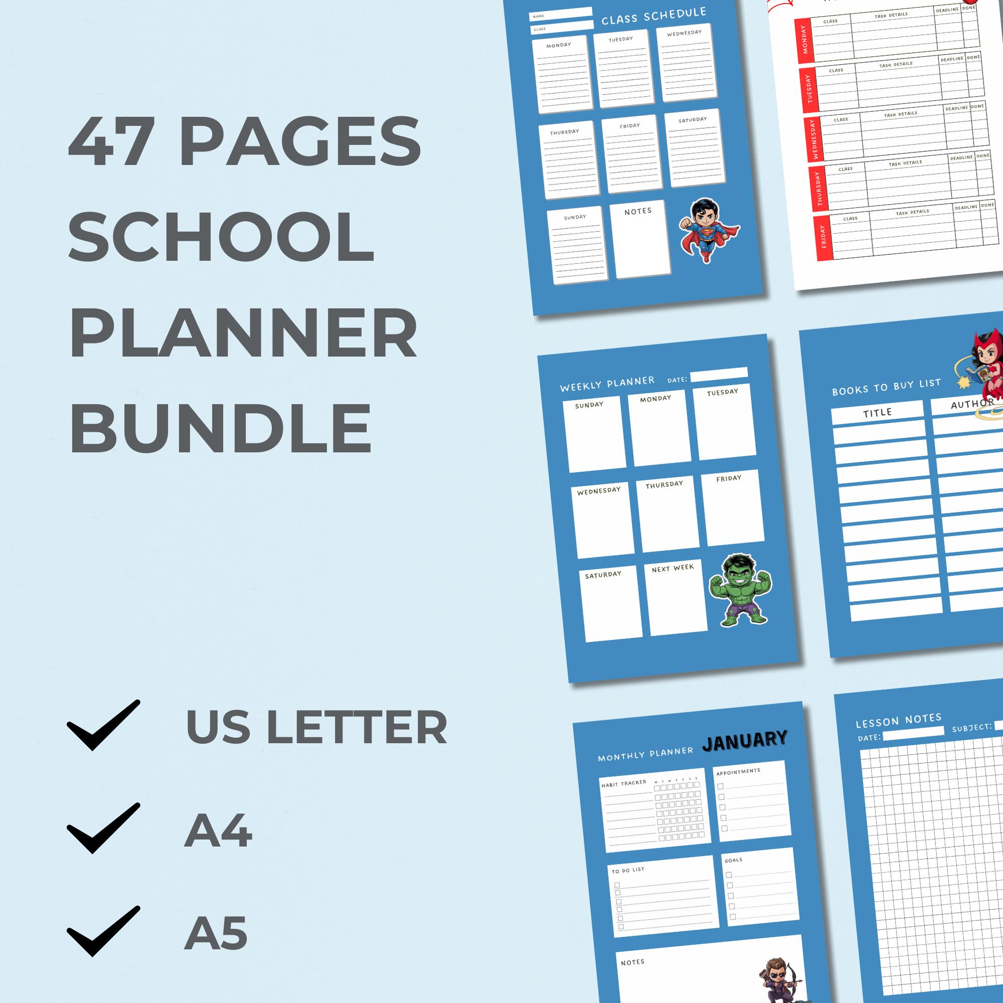 Superhero Kids Planner: Printable Elementary Student Organizer (digital ...