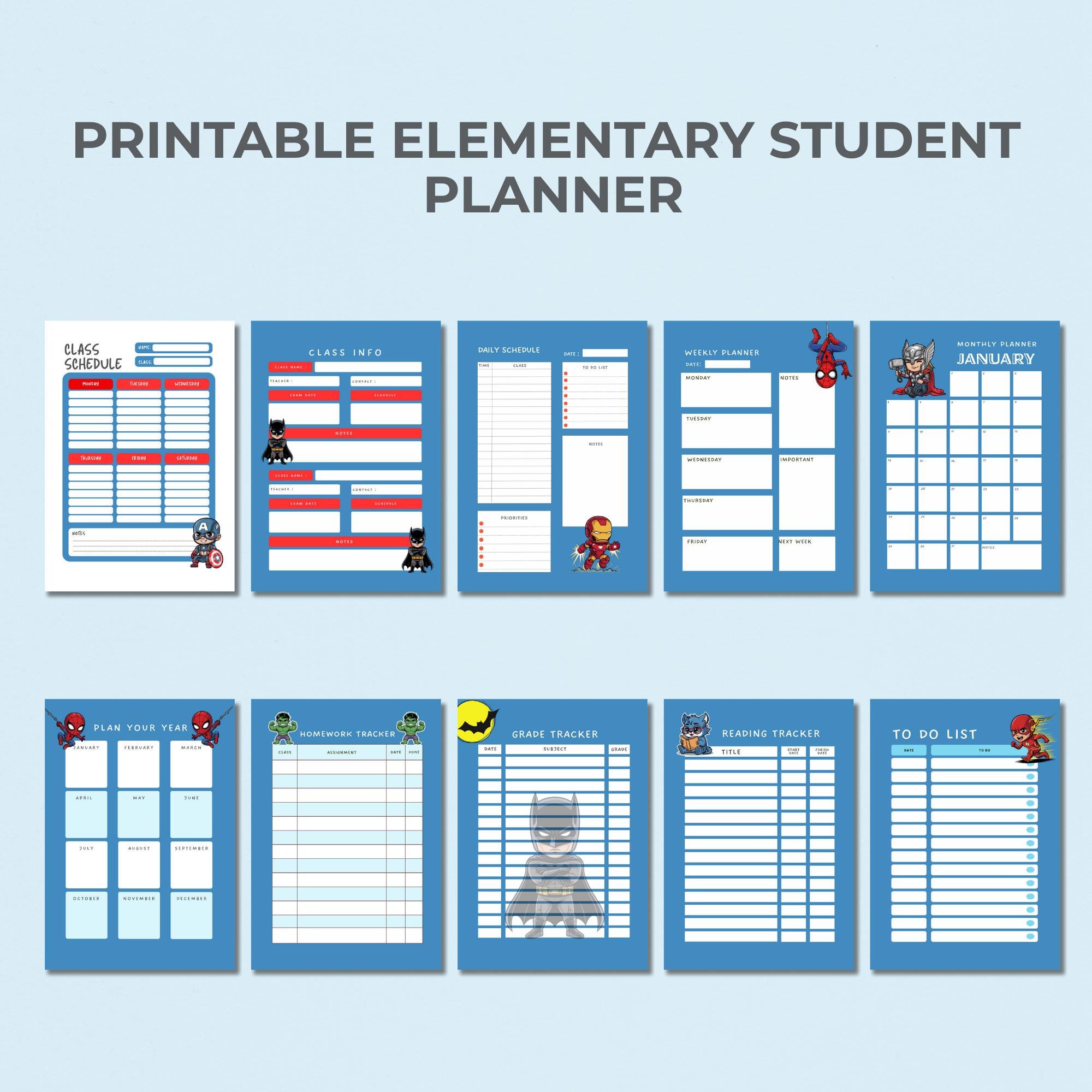 Superhero Kids Planner: Printable Elementary Student Organizer (digital ...