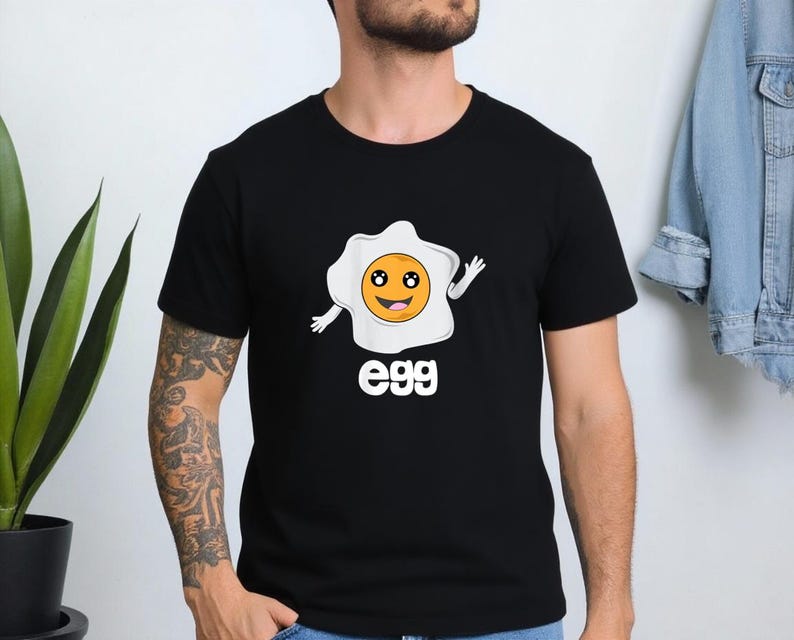 Funny Egg T Shirt for Men, Cute Kawaii Fried Egg Graphic Tee, Breakfast ...
