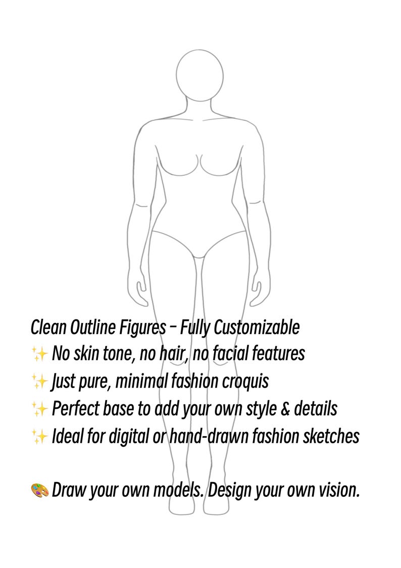 Fashion Croquis Template- 3 Body Sizes S, L, Xxl Front View, 9 Heads ...