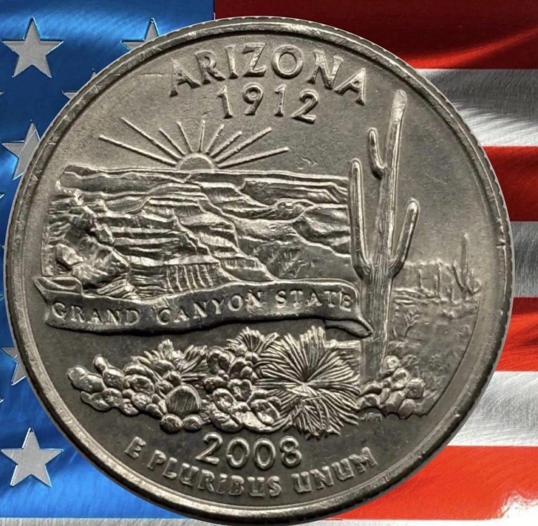 2008 P & D Arizona State Quarter Circulated | US Mint 25C Coin • Grand ...