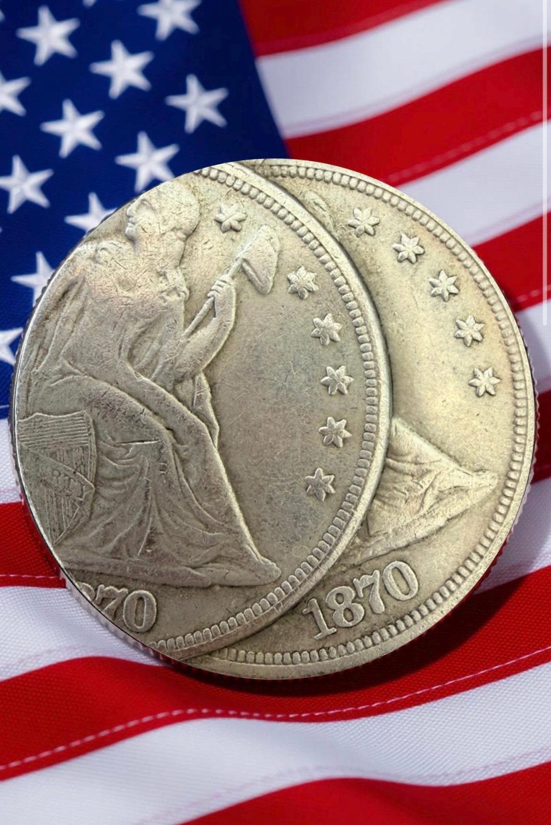 1870 CC RARE Seated Liberty Trade Dollar Coin With Two Face ERROR Die ...