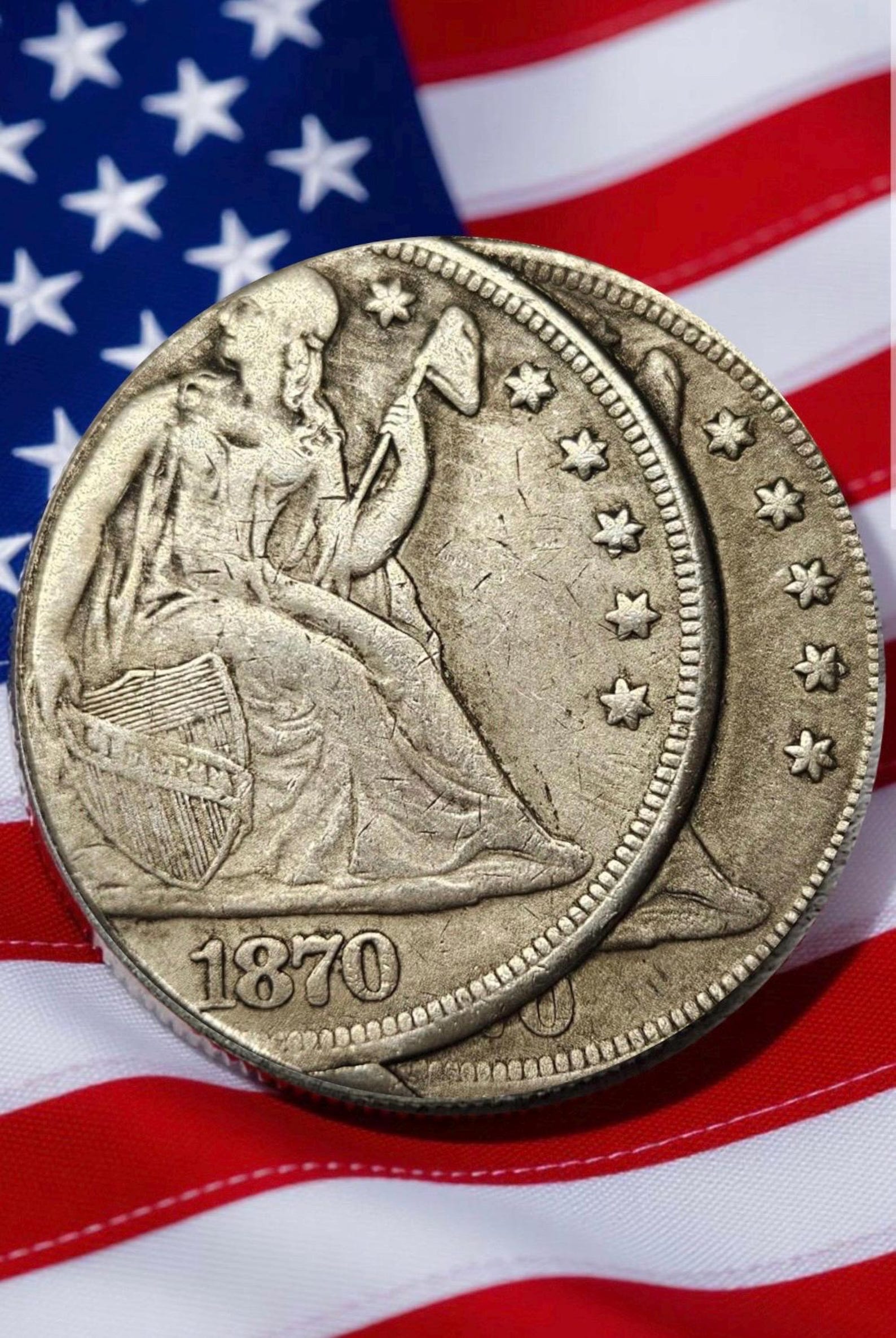 1870 CC RARE Seated Liberty Trade Dollar Coin With Two Face ERROR Die ...