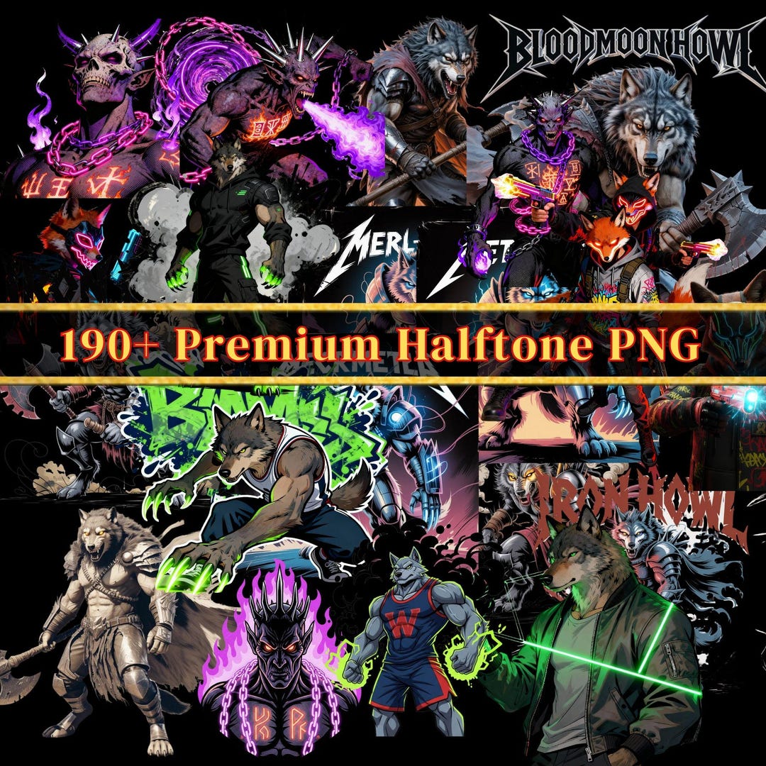 Halftone Movies PNG Bundle | Horror, Anime, Psychedelic, Cyberpunk ...