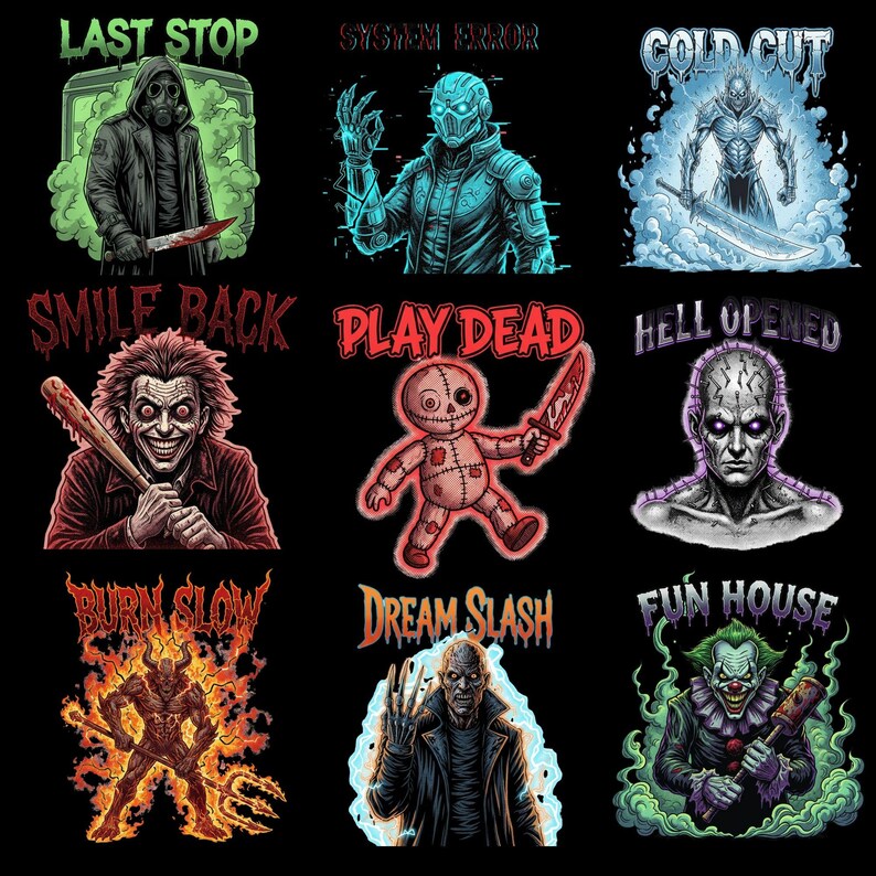 190+ Halftone Horror PNG Bundle | Premium Horror Designs for Black T ...