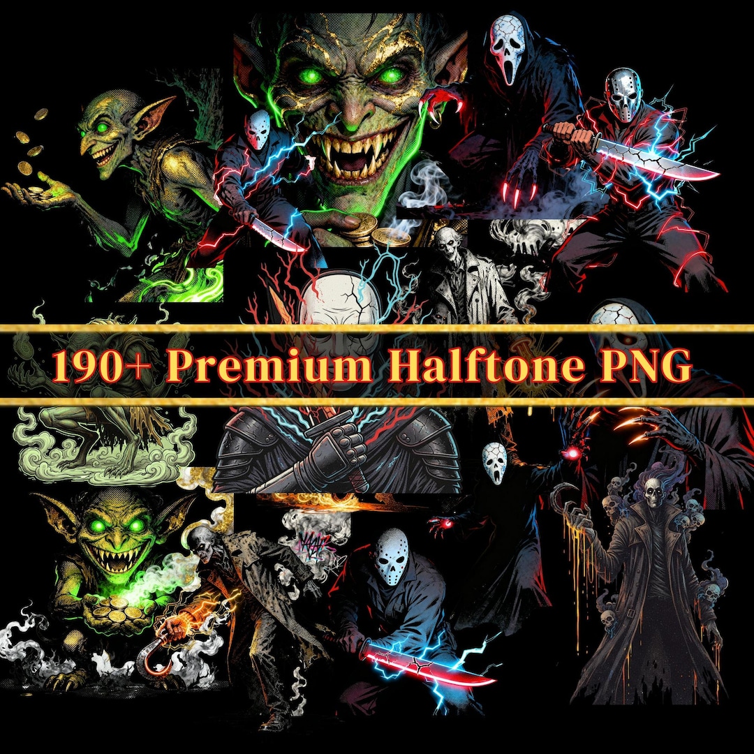 190+ Halftone Horror PNG Bundle | Premium Horror Designs for Black T ...