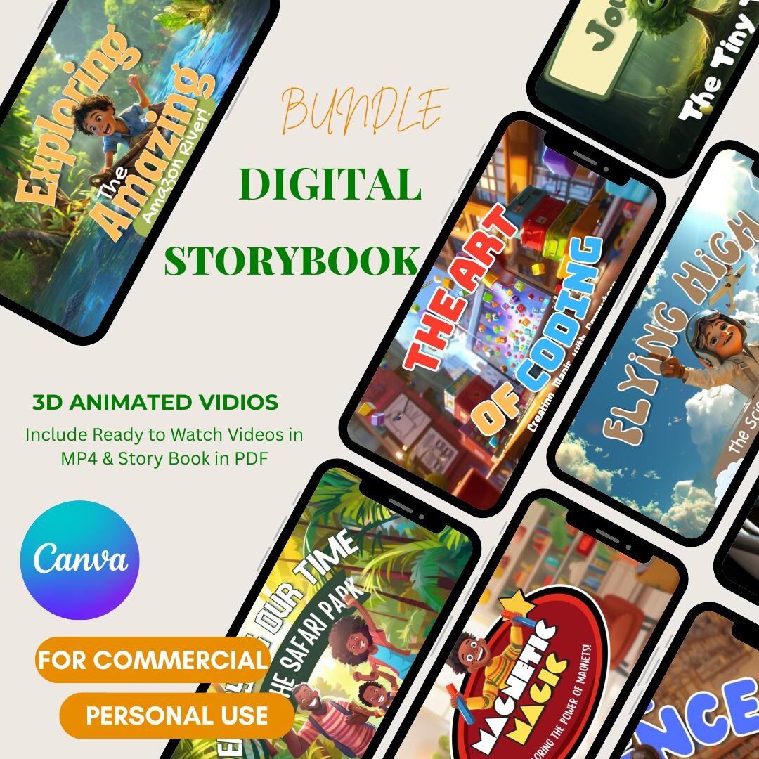 3D Animated Digital Storybook Bundle | MP4 Kids Videos + Editable Canva ...