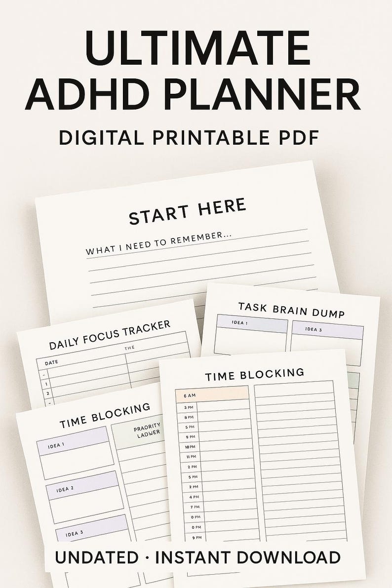 Ultimate ADHD Planner | Printable PDF | Daily Focus, Brain Dump, Time ...