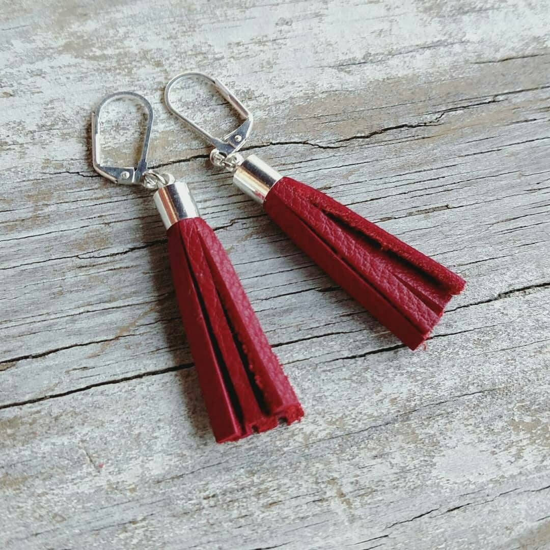 Handmade Red Leather Tassel Earrings, Boho Jewelry - Etsy