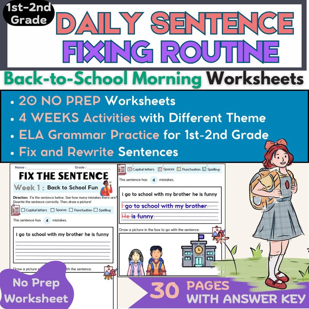 Fix the Sentence Daily Routine | Back-to-school Grammar & ELA Practice ...