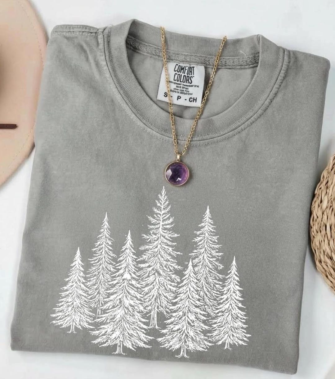 Hand Drawn Pine Forest Shirt, Sketch Evergreen Trees Graphic Tee ...