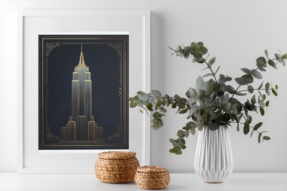 Empire State Building Art Nouveau Poster: New York Landmark Print - Etsy