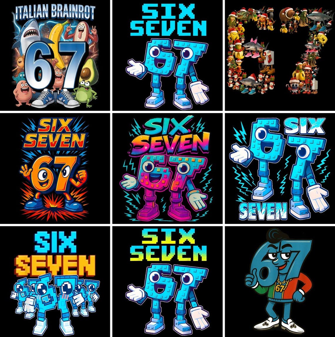 Brainrot 67 Meme PNG Bundle – Italian Kids Gaming, Baseball Number, Ice ...