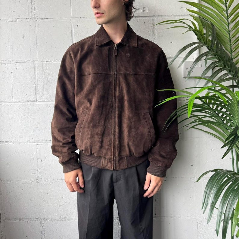 Vintage 90s Brown Suede Bomber Jacket - Men's Real Leather - Etsy