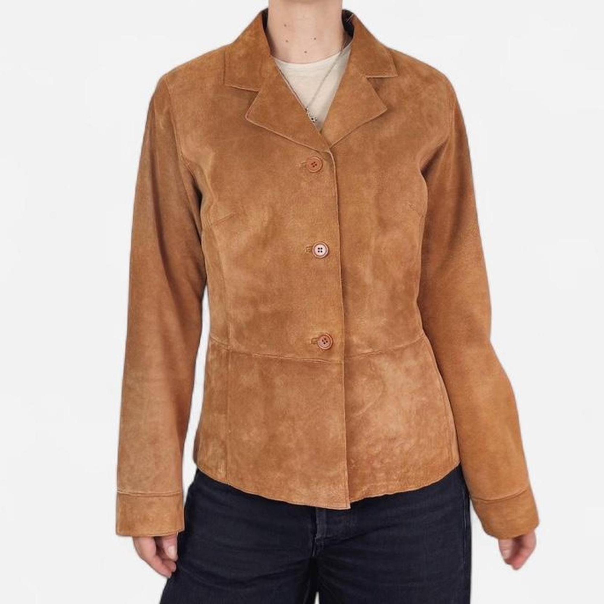 Women’s Tan Suede Blazer – Genuine Suede Leather Button-up Jacket ...
