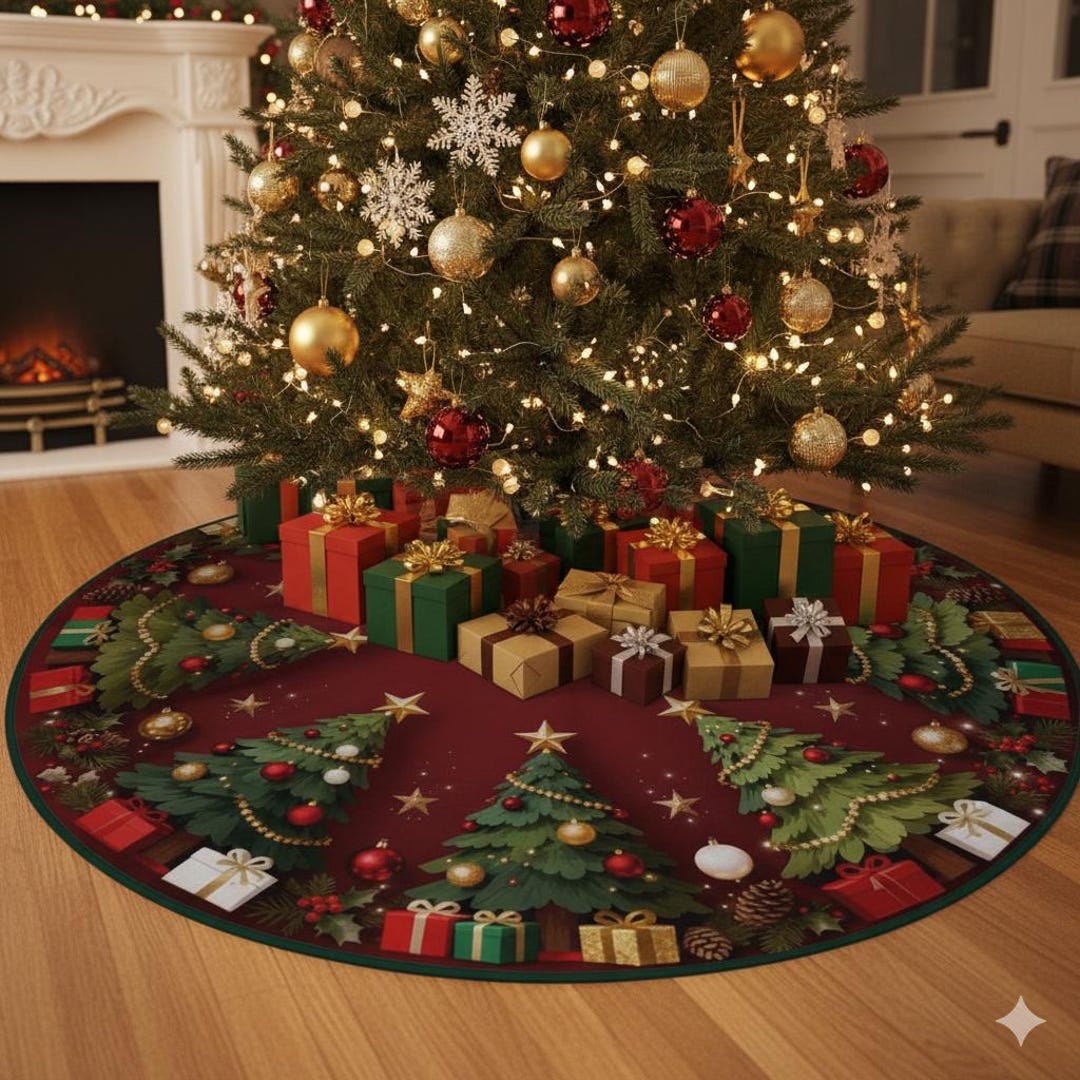 Christmas Tree Wonderland Skirt, Festive Tree Cover With Gifts & Stars ...