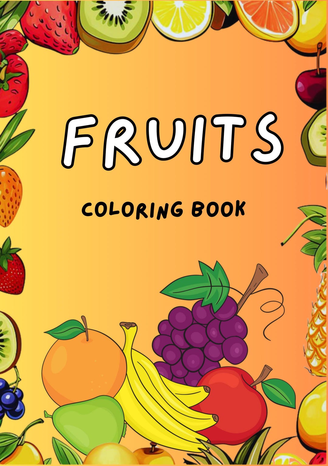 Printable Fruits Coloring Book for Kids – 12 Digital Pages of Fun Fruit ...