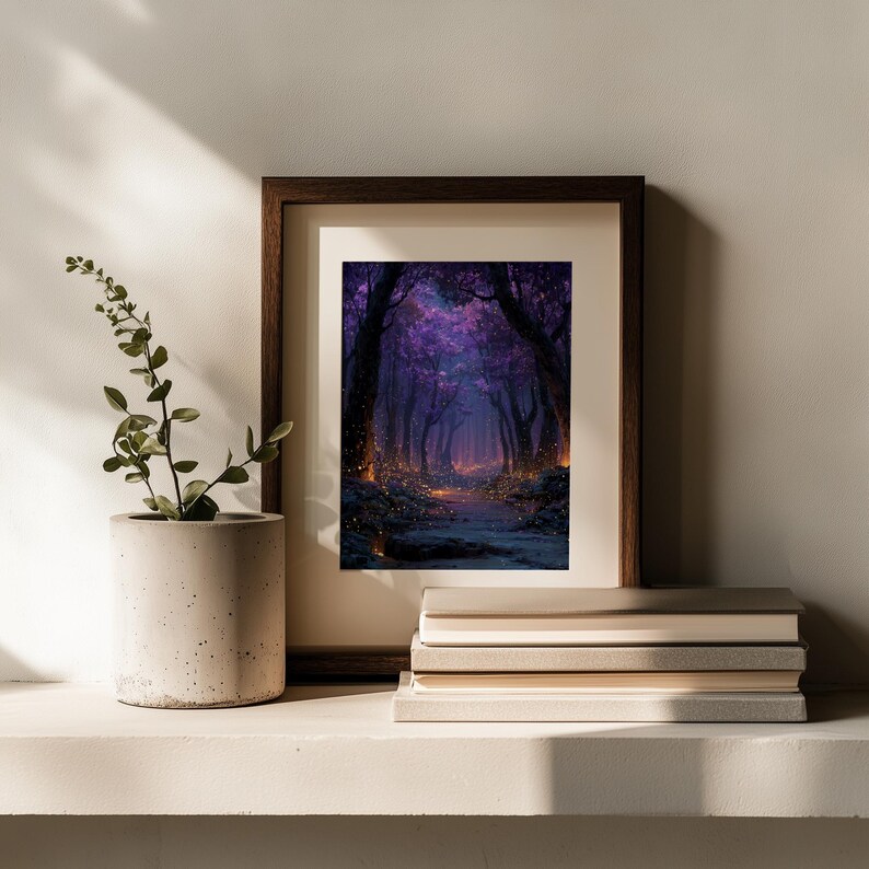Purple Forest Path Print: Enchanted Night Landscape, Fairycore Fantasy ...