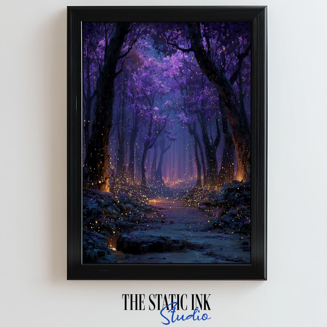 Purple Forest Path Print: Enchanted Night Landscape, Fairycore Fantasy ...