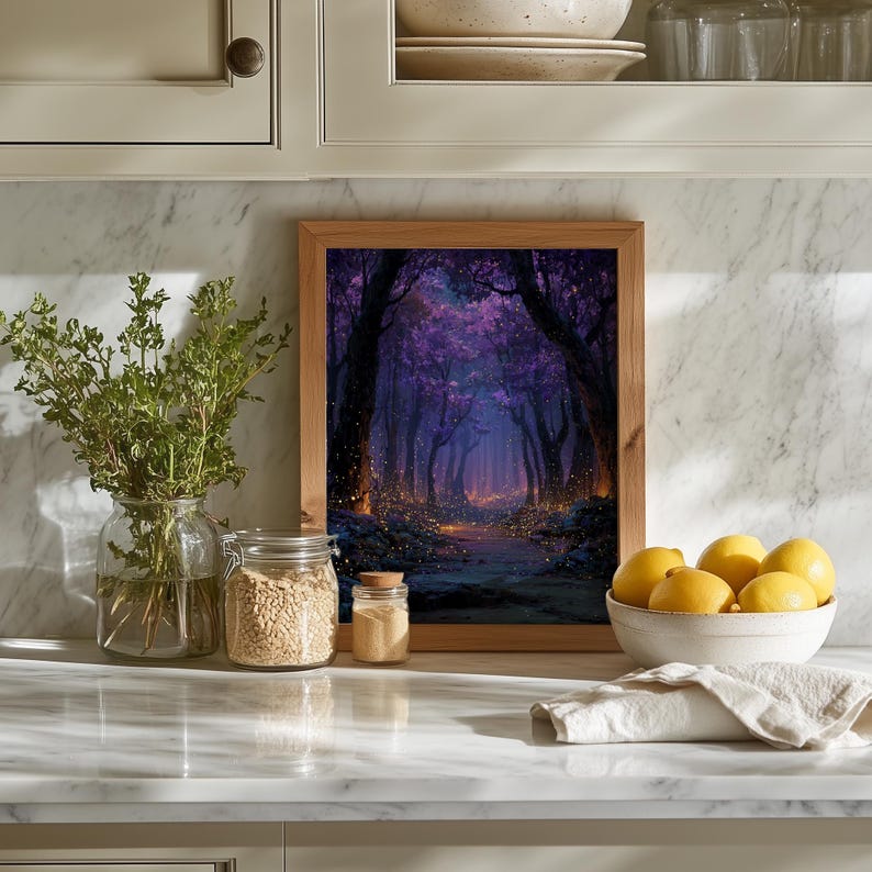 Purple Forest Path Print: Enchanted Night Landscape, Fairycore Fantasy ...