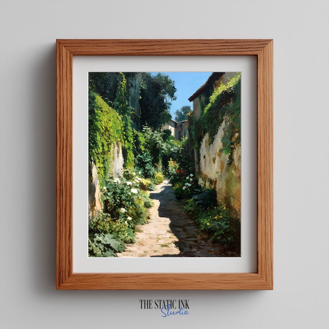 Rustic Garden Path Painting - Serene Cottagecore Scene, Ivy-draped ...