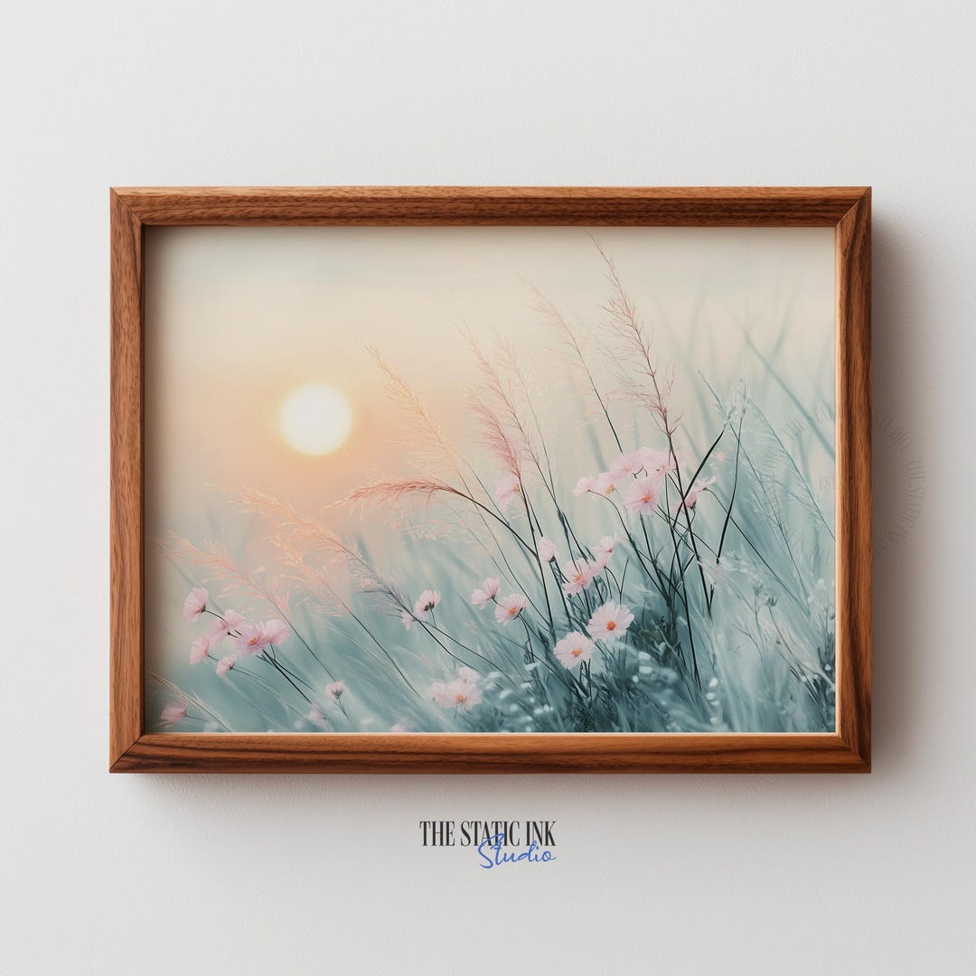 Spring Meadow Wildflower Art Print – Pastel Cottagecore Landscape ...
