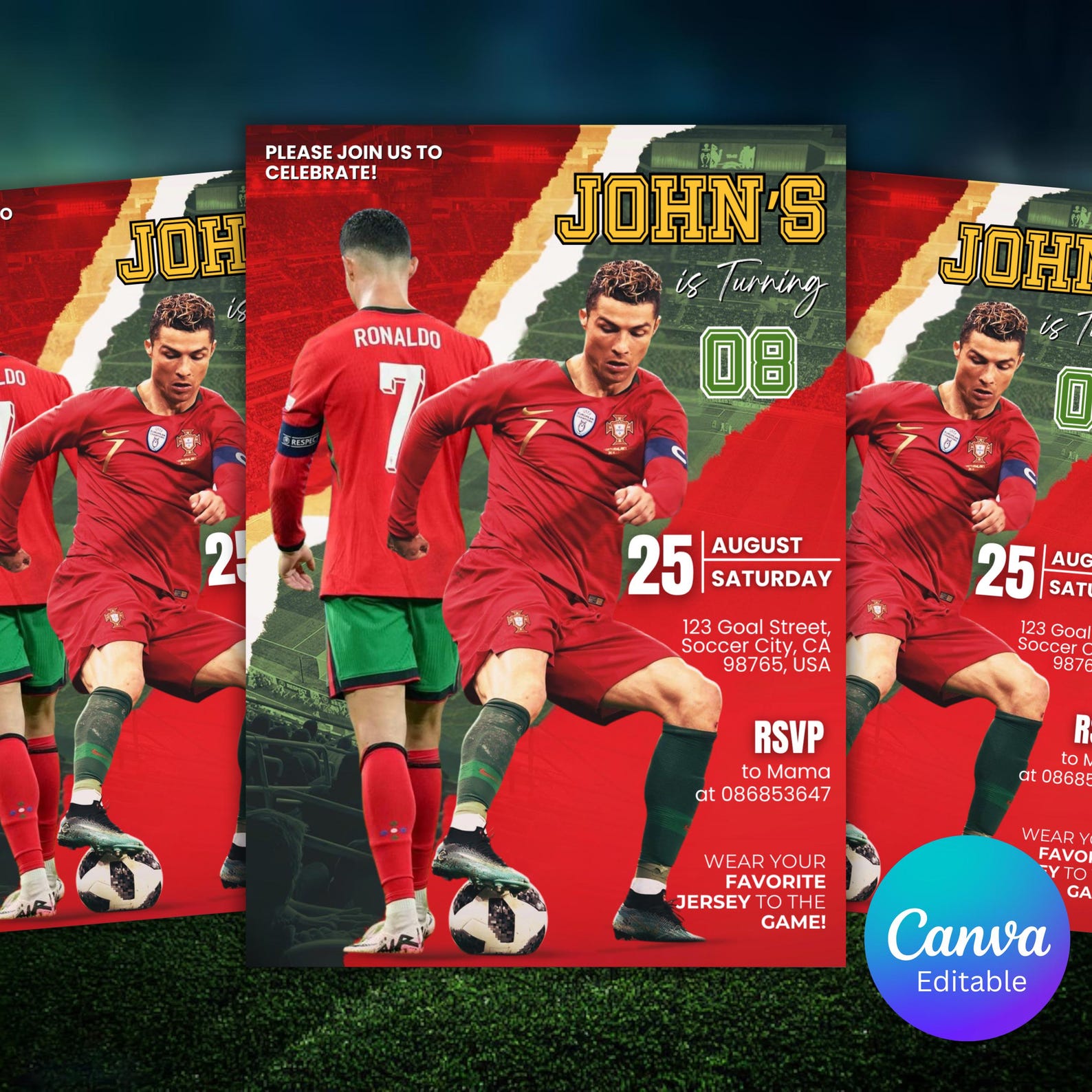 Cristiano Ronaldo Birthday Invitation, Kids Birthday, Cristiano Ronaldo ...