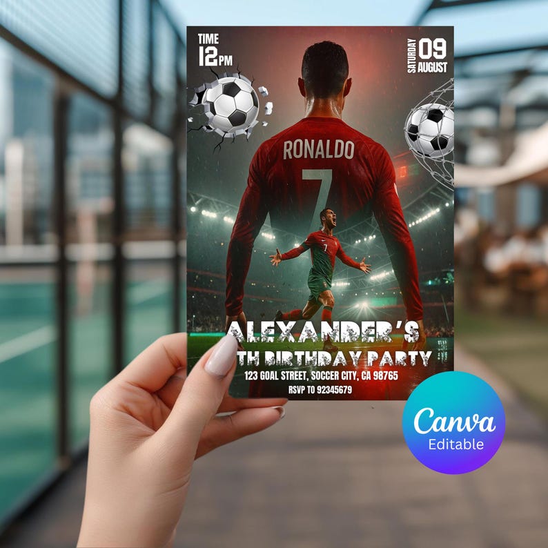 Cristiano Ronaldo Birthday Invitation, Editable Soccer Party Invite ...
