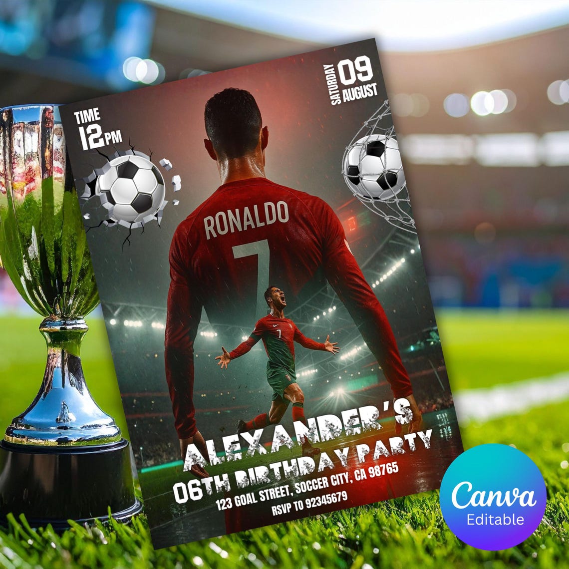 Cristiano Ronaldo Birthday Invitation, Editable Soccer Party Invite ...