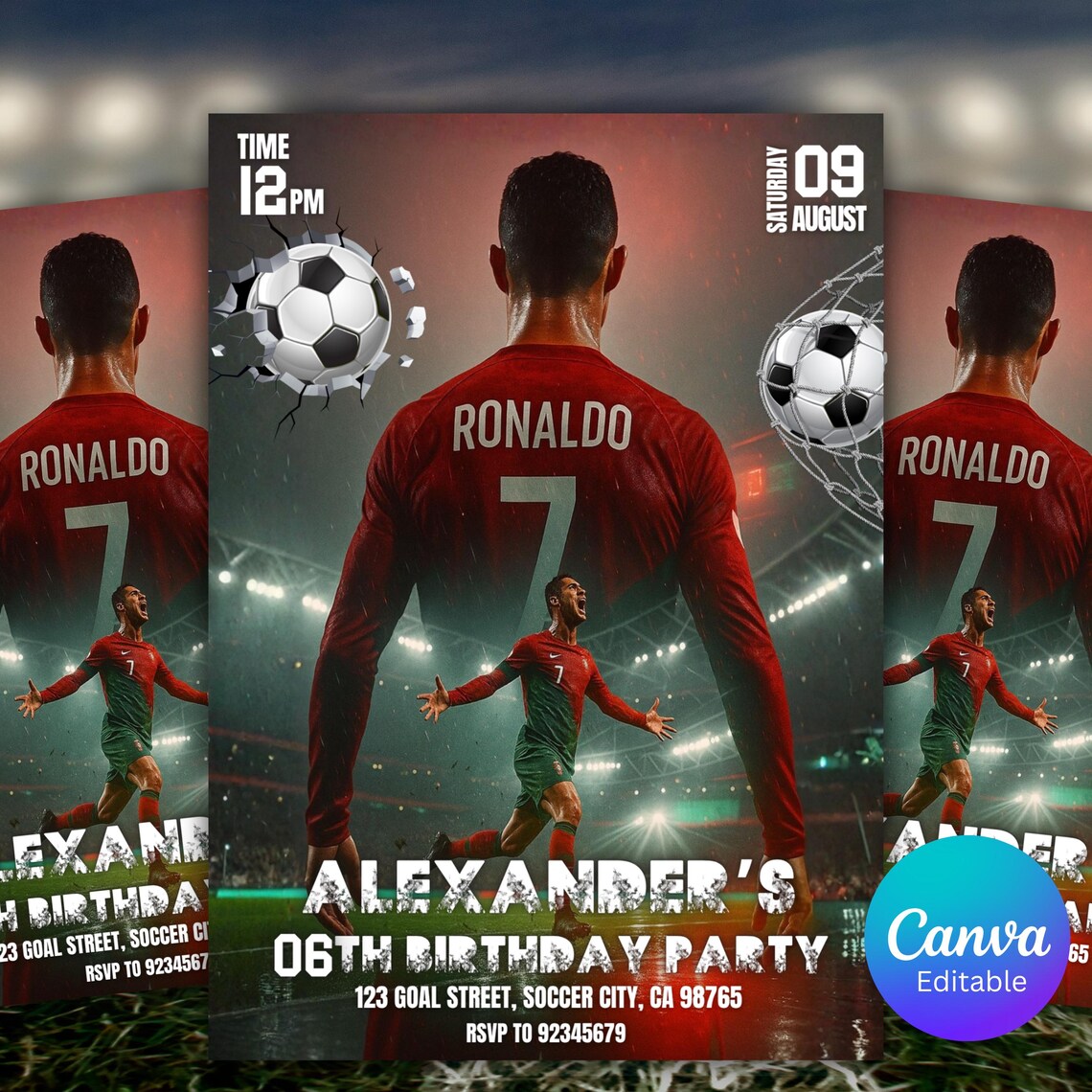 Cristiano Ronaldo Birthday Invitation, Editable Soccer Party Invite ...