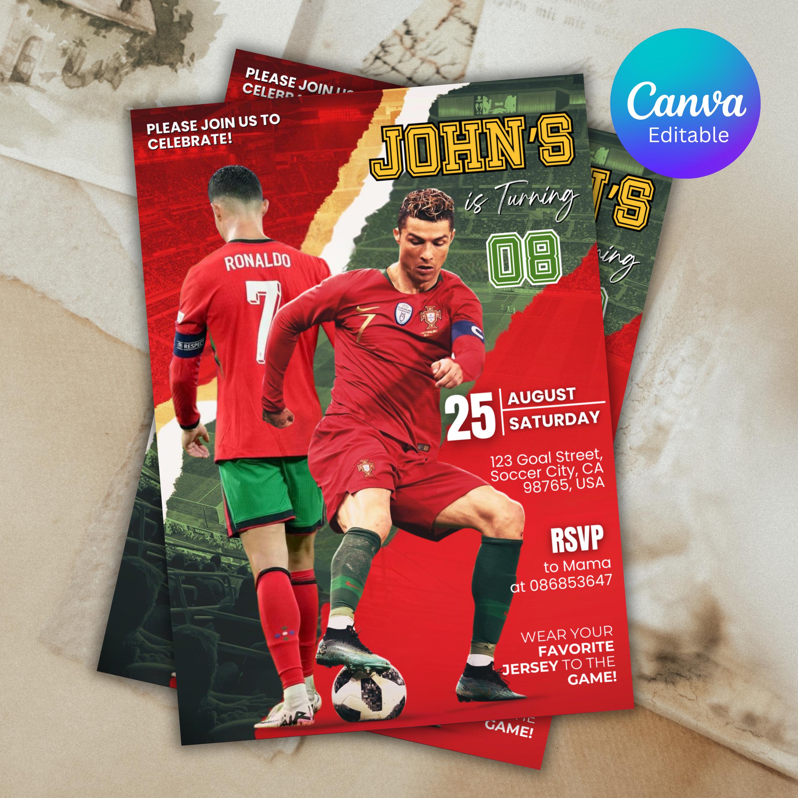 Cristiano Ronaldo Birthday Invitation, Kids Birthday, Cristiano Ronaldo ...