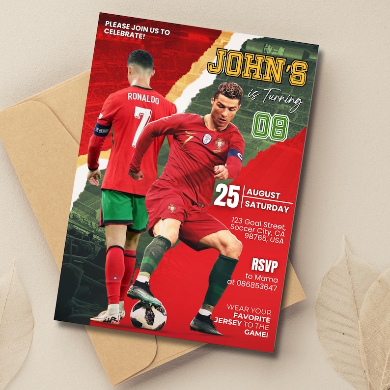 Cristiano Ronaldo Birthday Invitation, Kids Birthday, Cristiano Ronaldo ...