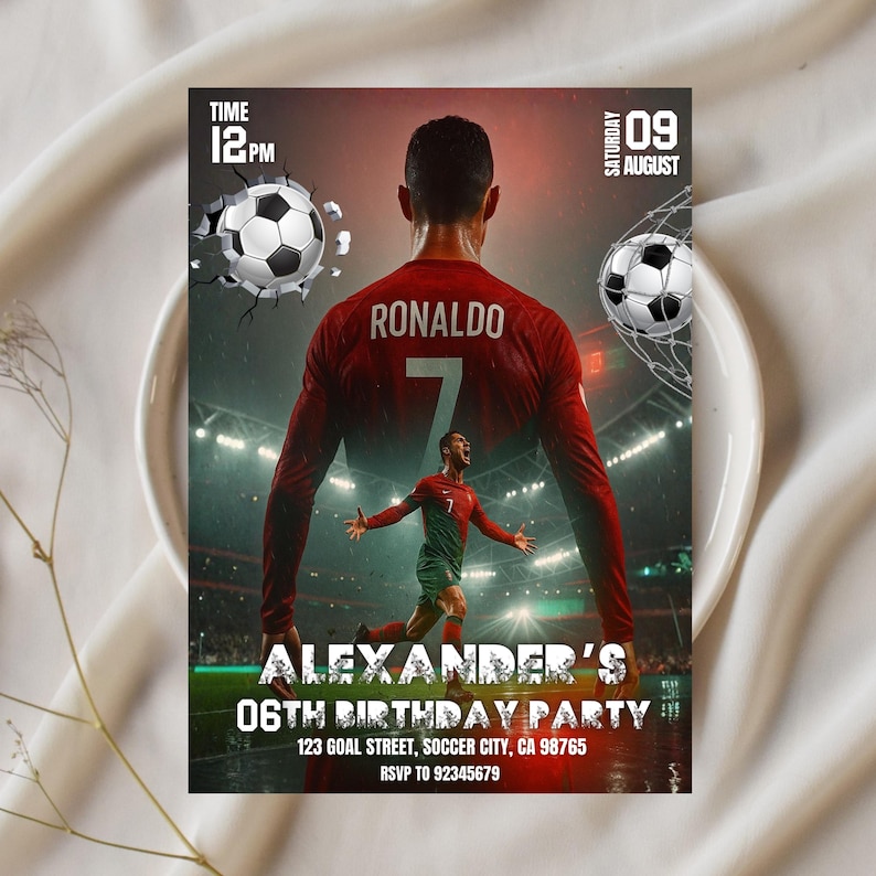 Cristiano Ronaldo Birthday Invitation, Editable Soccer Party Invite ...