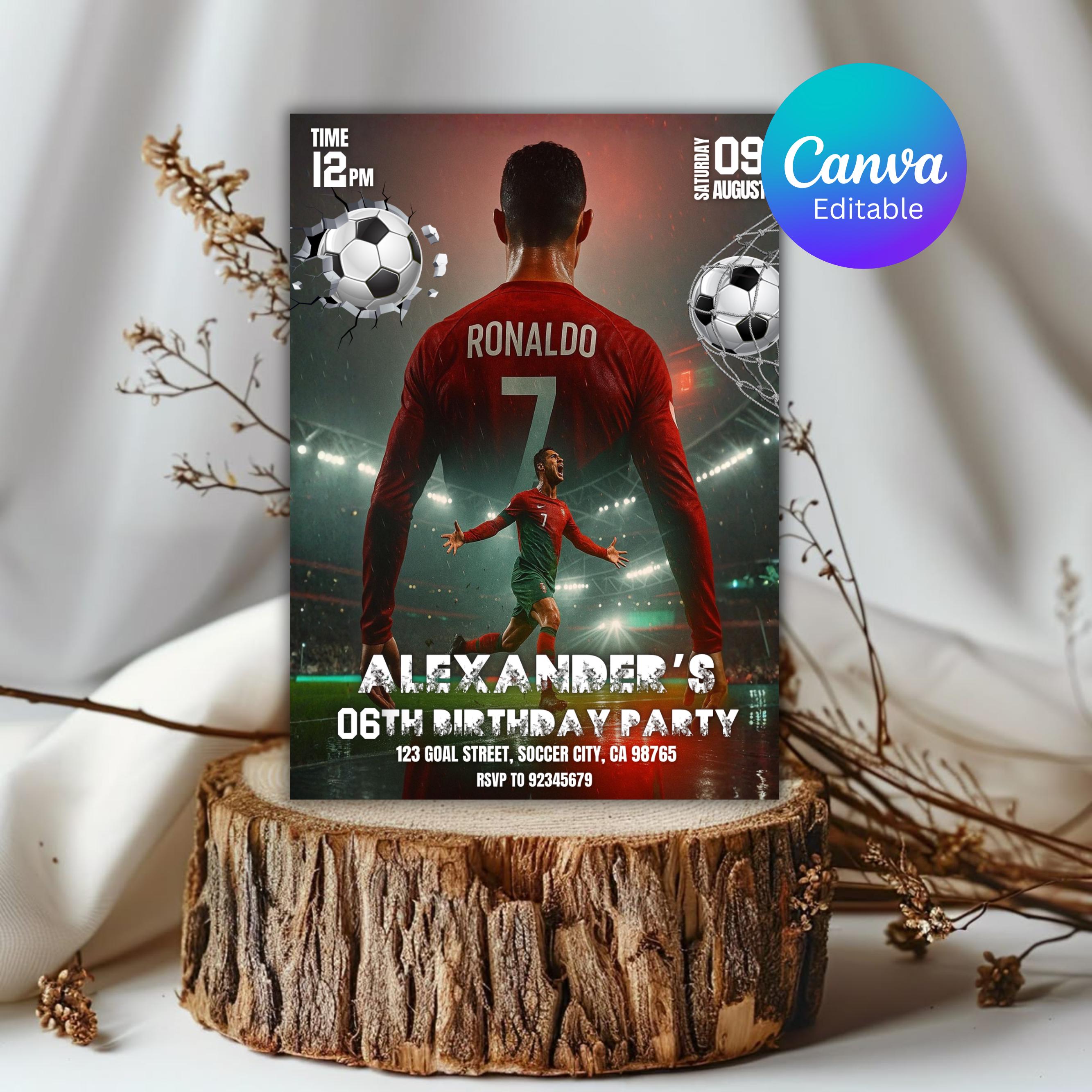 Cristiano Ronaldo Birthday Invitation, Editable Soccer Party Invite ...