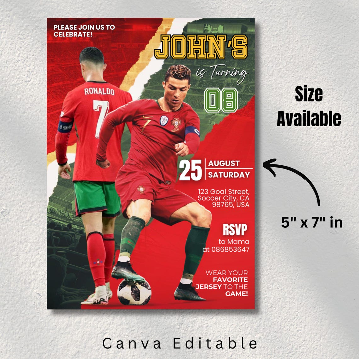 Cristiano Ronaldo Birthday Invitation, Kids Birthday, Cristiano Ronaldo ...