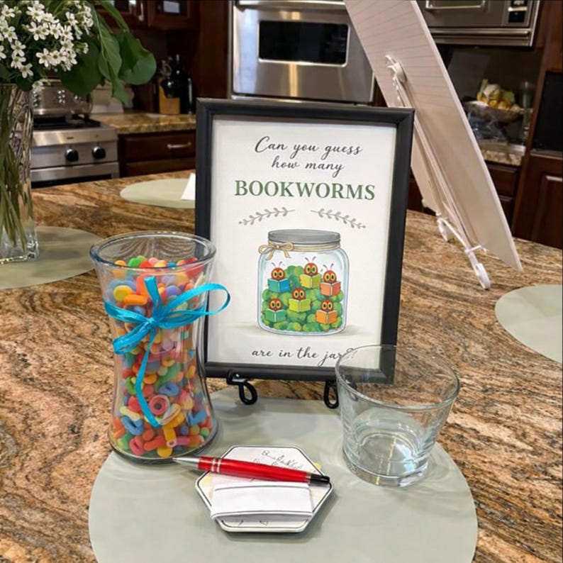 Book Themed Baby Shower Game, Guess How Many Bookworms, Printable Baby ...