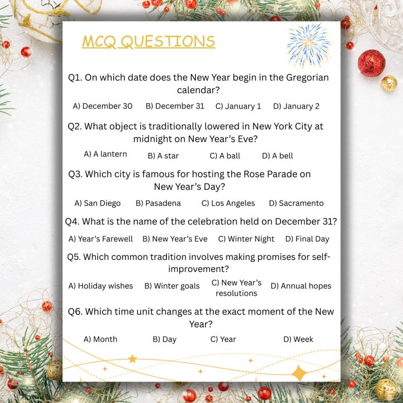New Year’s Eve Trivia Game Printable, NYE Party Game, New Year Trivia ...