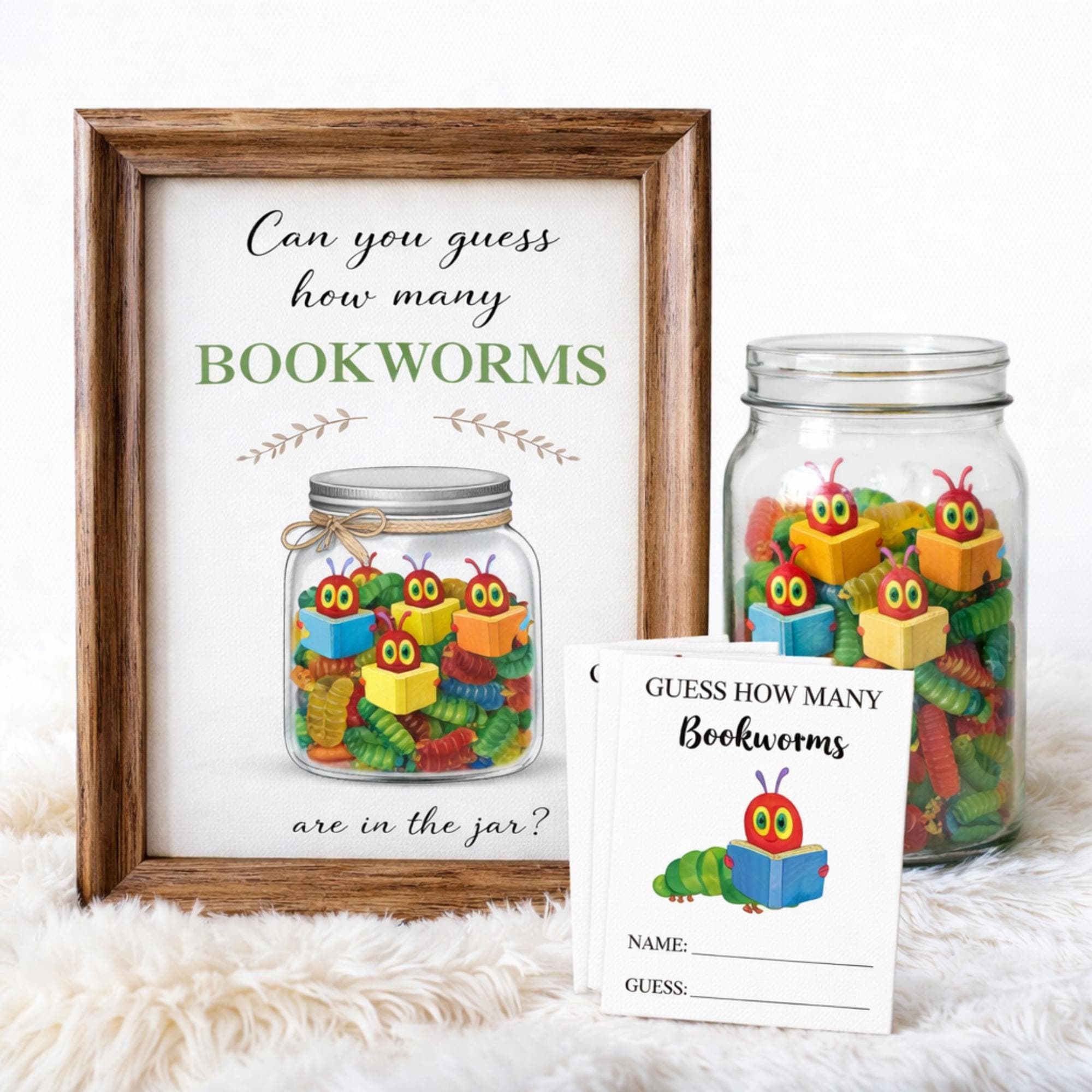 Book Themed Baby Shower Game, Guess How Many Bookworms, Printable Baby ...