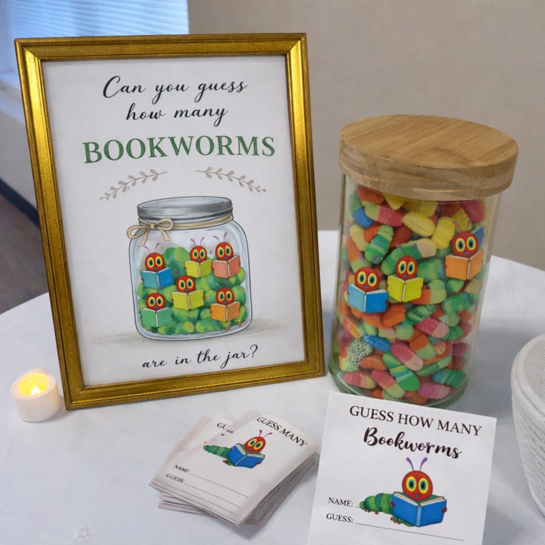 Book Themed Baby Shower Game, Guess How Many Bookworms, Printable Baby ...
